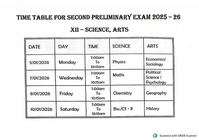 Ll-Prelim Exam Timetable 2025-26 | PDF