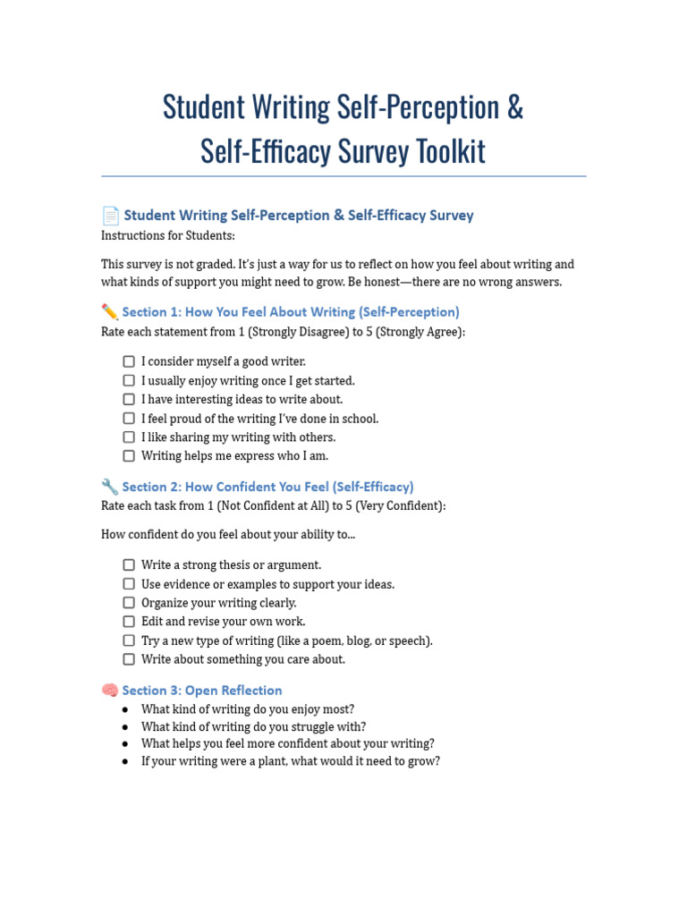 Student Writing Self-Perception Survey | PDF | Self Efficacy | Social ...