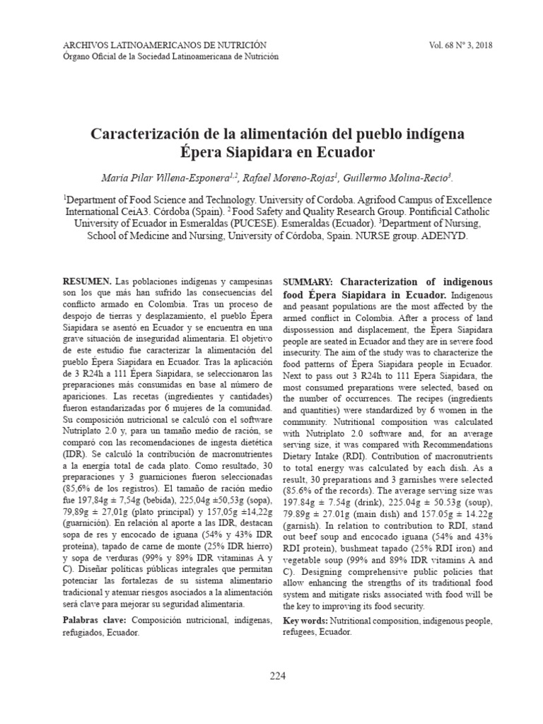 Characterization of Indigenous Food Épera Siapidara in Ecuador. | PDF ...