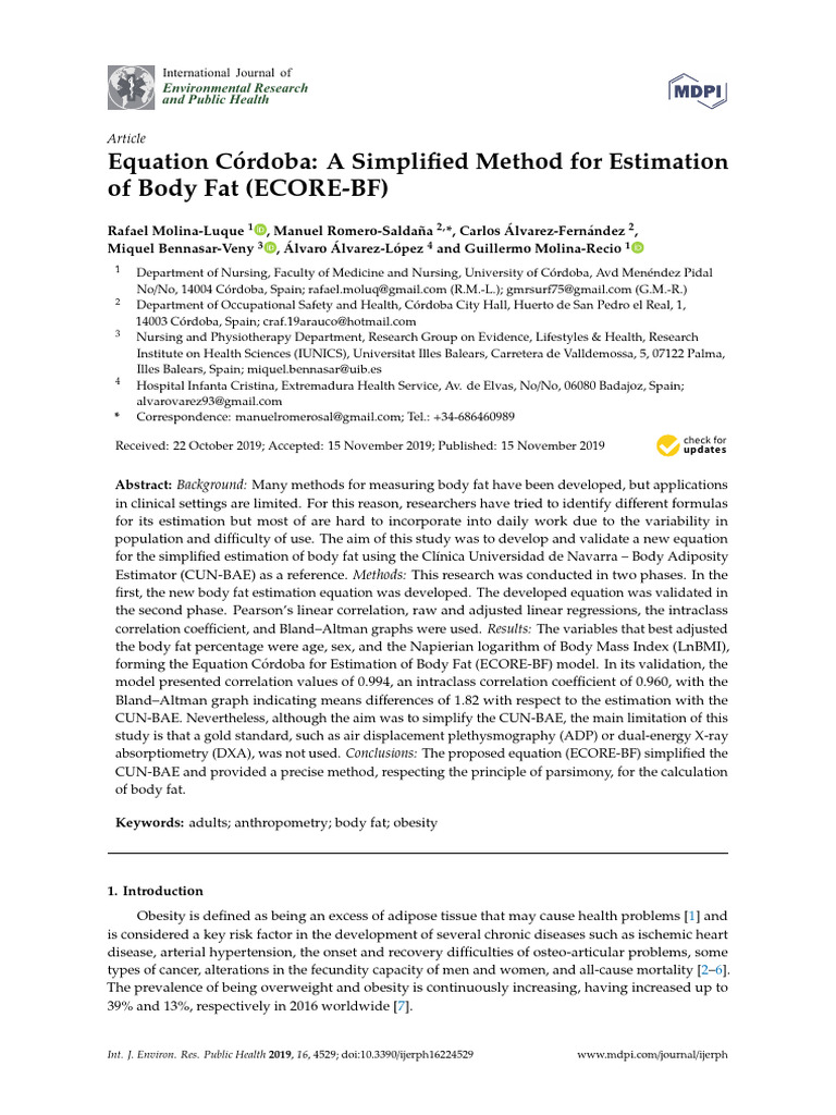 Equation Córdoba- A Simplified Method for Estimation of Body Fat (ECORE ...