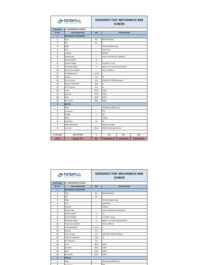 Mechanical Bar Screen Datasheet | PDF | Electricity | Electrical ...