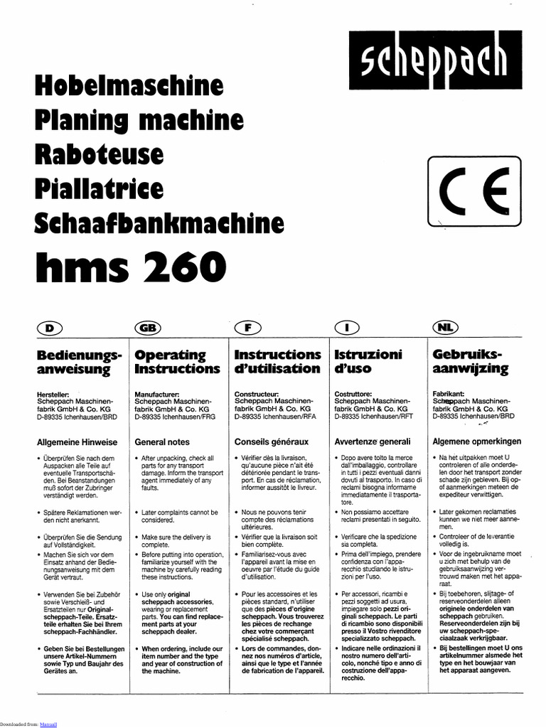 Scheppach HMS 260 Planer | PDF