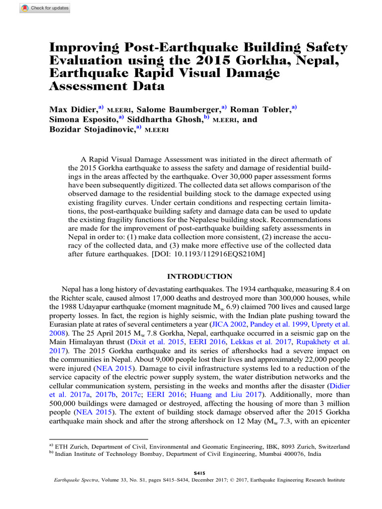 Didier Et Al 2017 Improving Post Earthquake Building Safety Evaluation ...