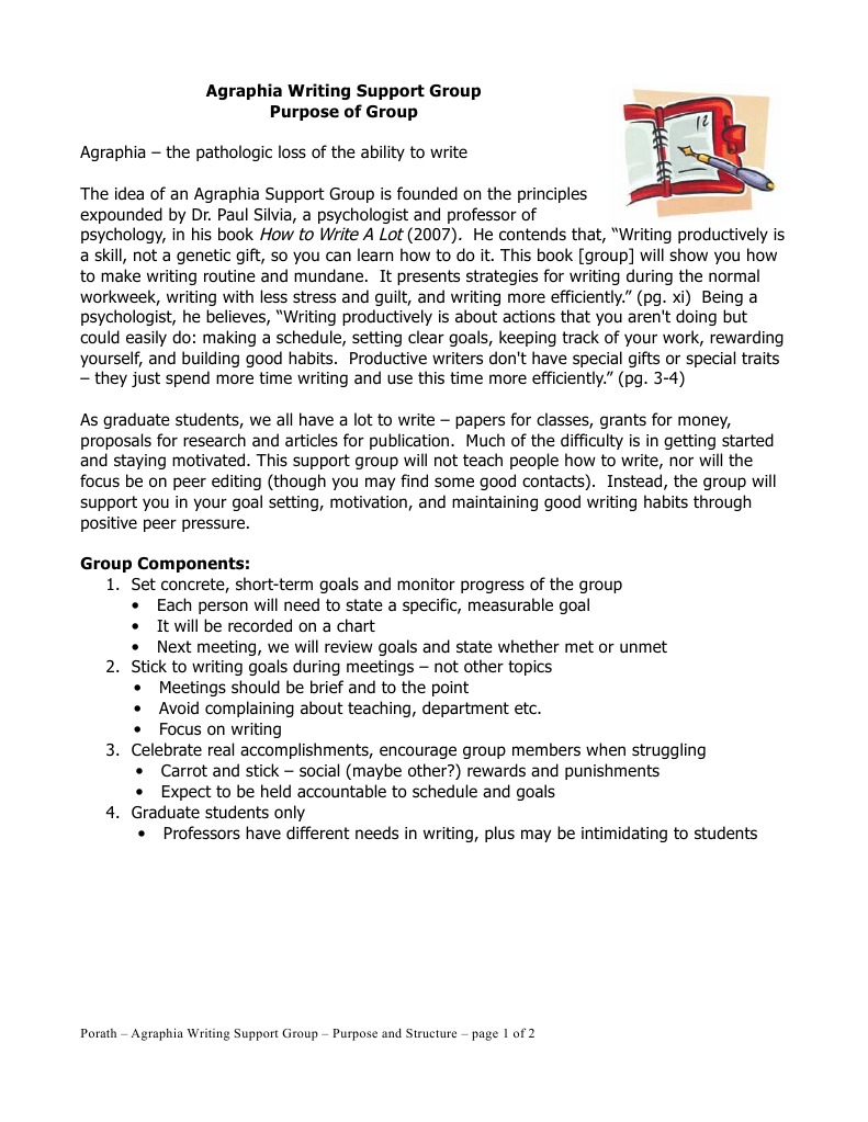 Agraphia Writing Support Group Guide | PDF | Goal | Goal Setting