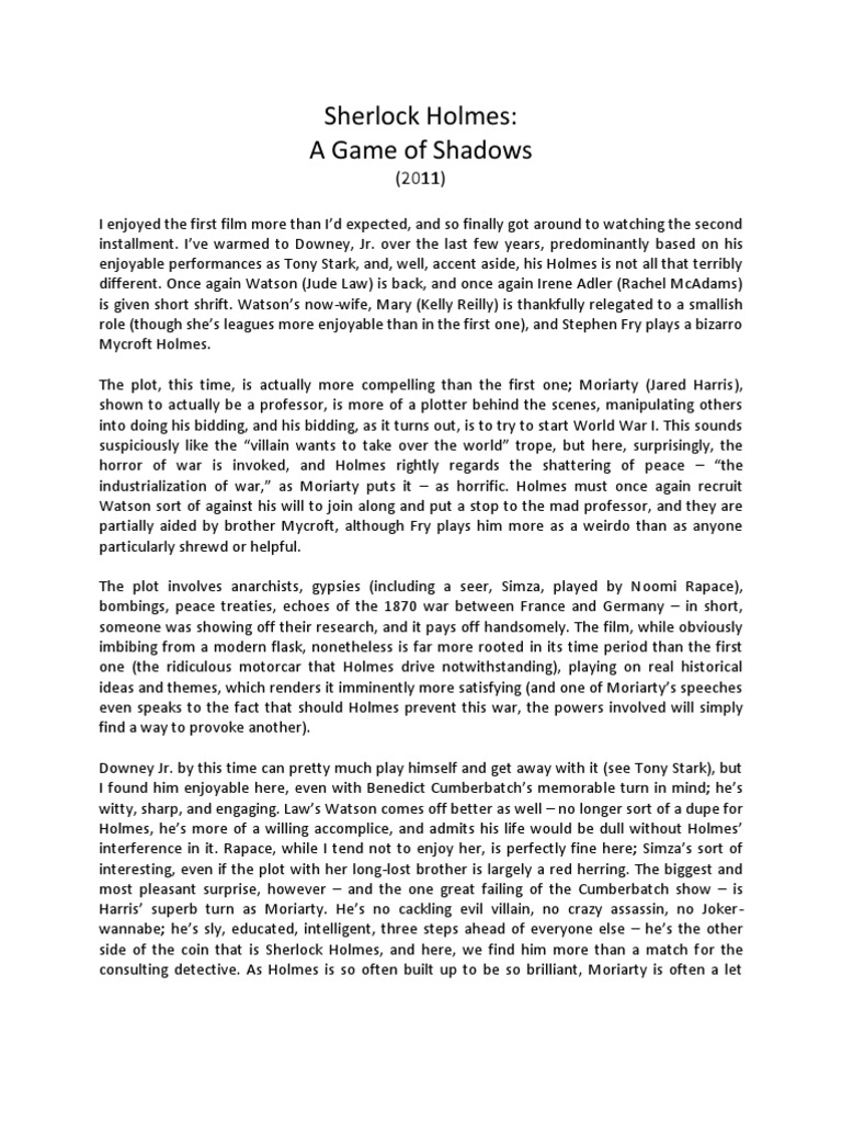 Sherlock Holmes: A Game of Shadows | PDF | Sherlock Holmes
