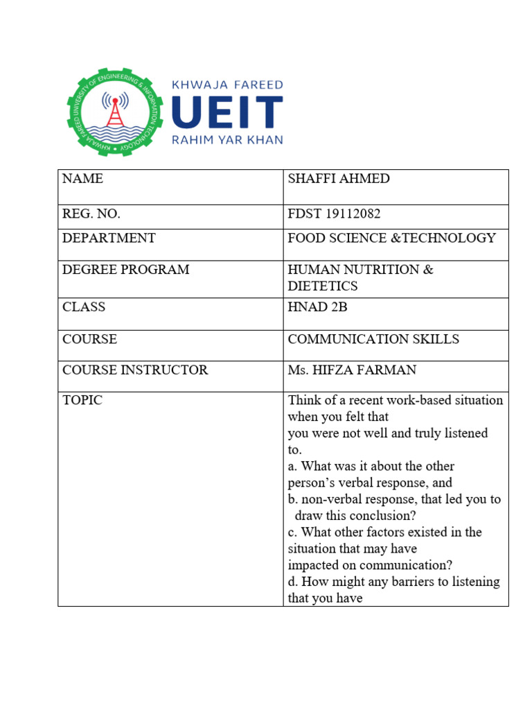 FDST 19112082, Communication Skills | PDF | Communication | Nonverbal ...