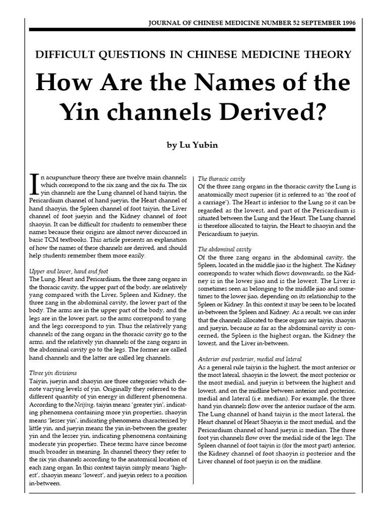 Understanding Yin Channels in TCM | PDF | Traditional Chinese Medicine