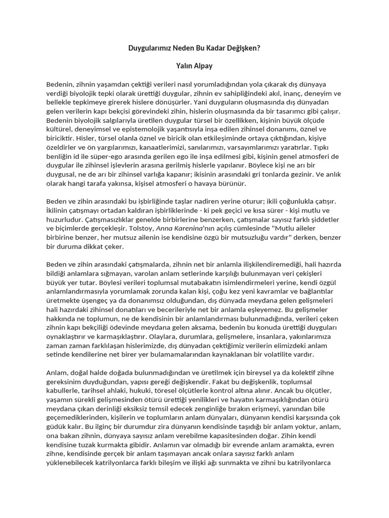 Duygularımız Neden Bu Kadar Değişken | PDF