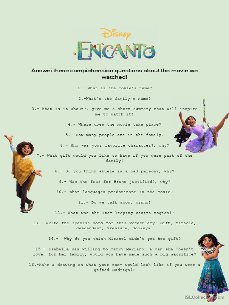 Encanto Worksheet, Movie Comprehension. | PDF | Chess Openings | Chess