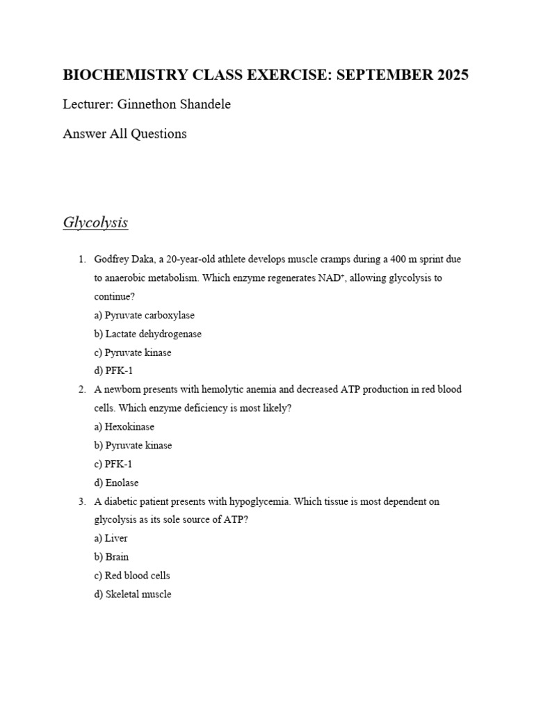Biochemistry Class Exercise ahahahahahahah | PDF | Glycolysis ...