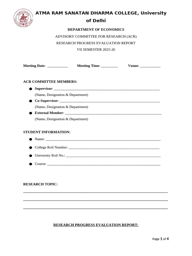 ACR Report Format - VII Semester - DoC@ARSDC-1 | PDF | Evaluation ...