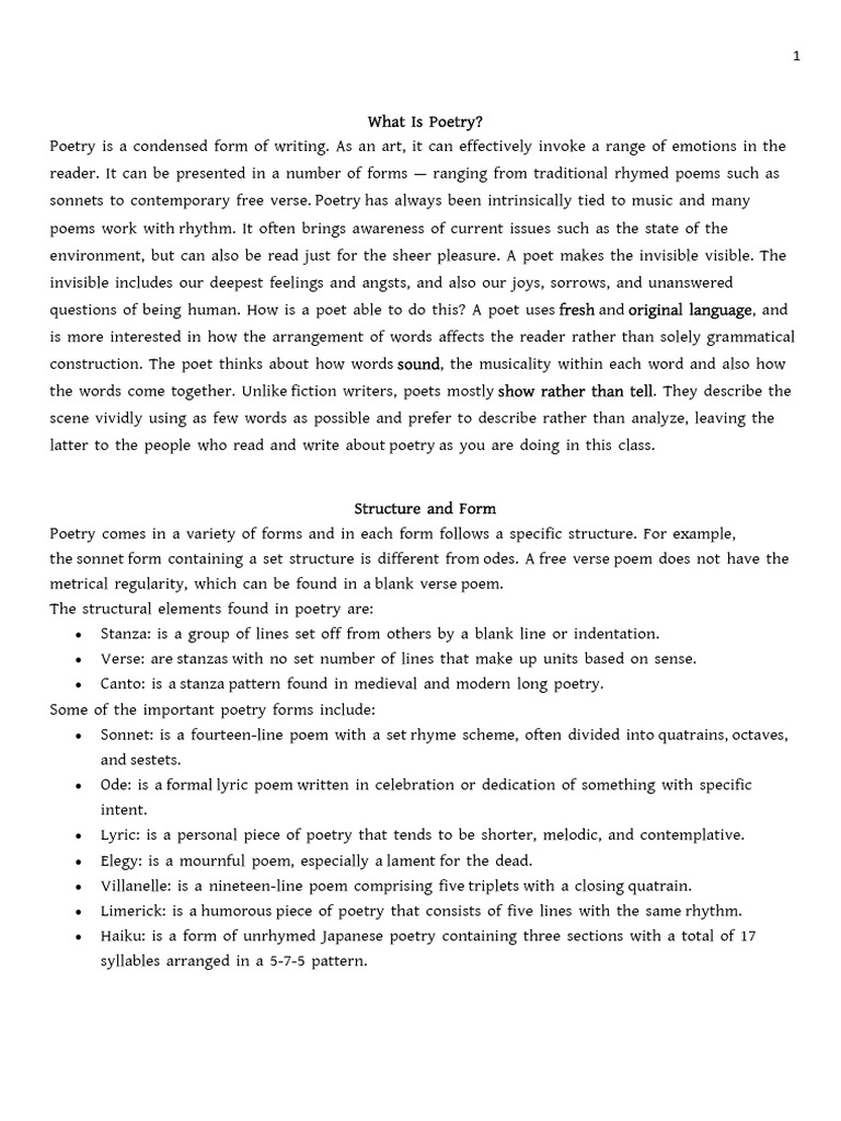Elements of Poetry Part 1 | PDF | Poetry | Literary Theory