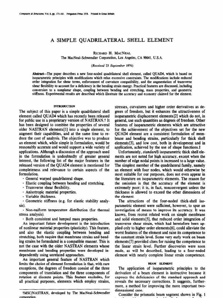 A Simple Quadrilateral Shell Element | PDF | Bending | Deformation ...