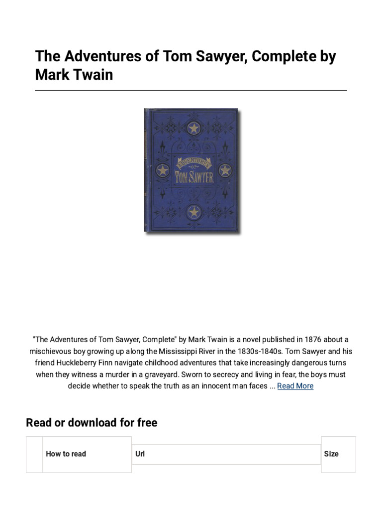 The Adventures of Tom Sawyer, Complete by Mark Twain _ Project ...
