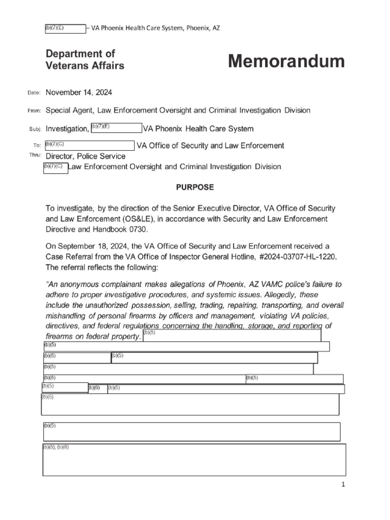 VA OIG Complaint: #2024-03707-HL-1220 (Firearm & Sexual Harassment ...