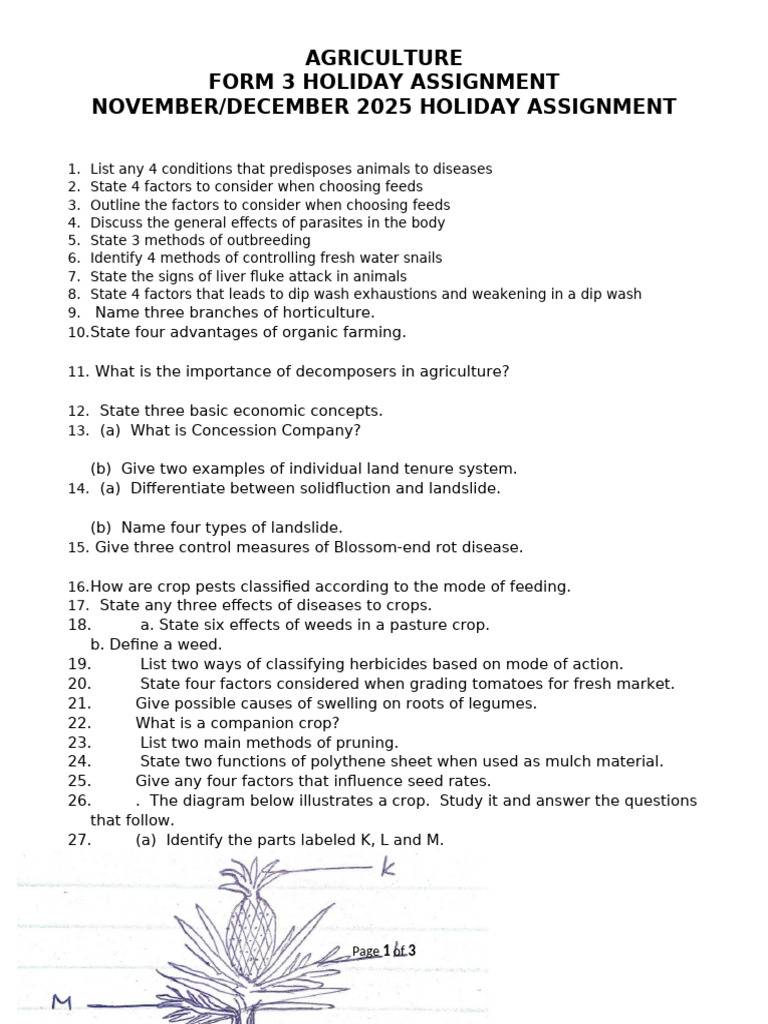 Agriculture f3 Holiday Assignment | PDF | Agriculture | Weed