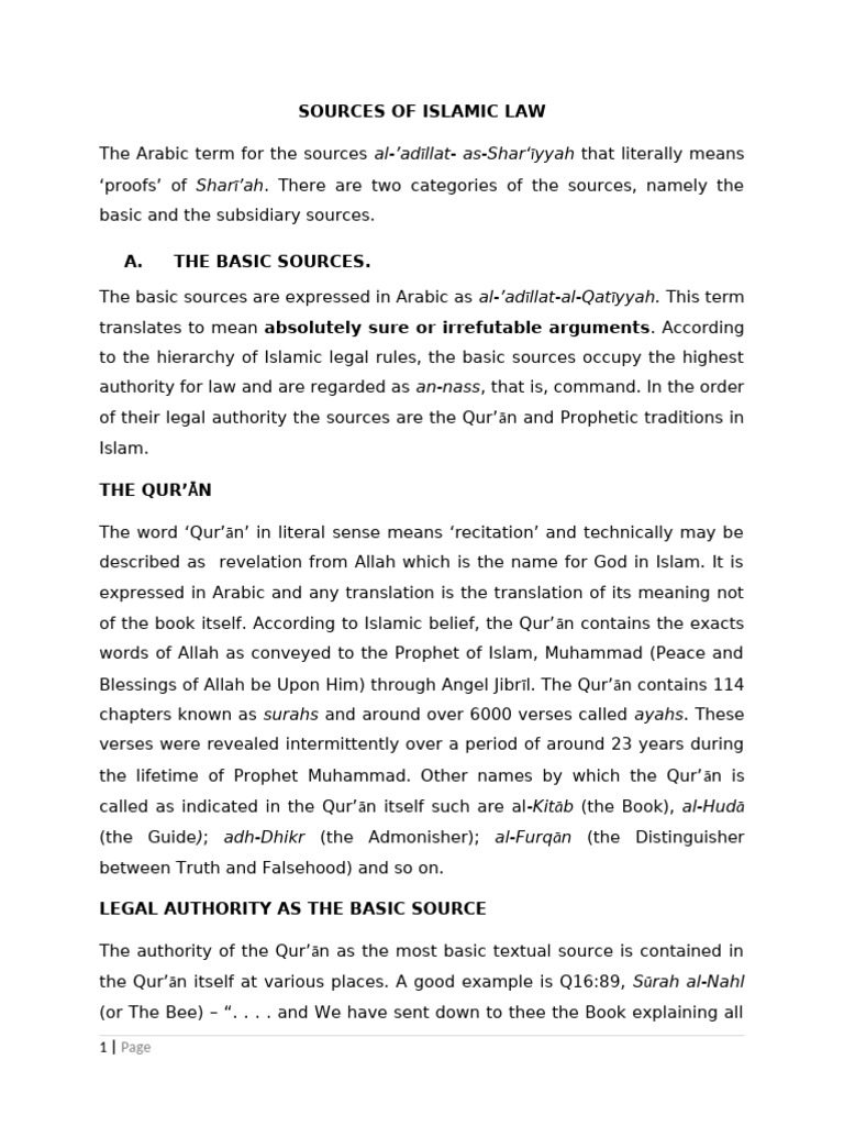 Key Sources of Islamic Law Explained | PDF | Hadith | Quran