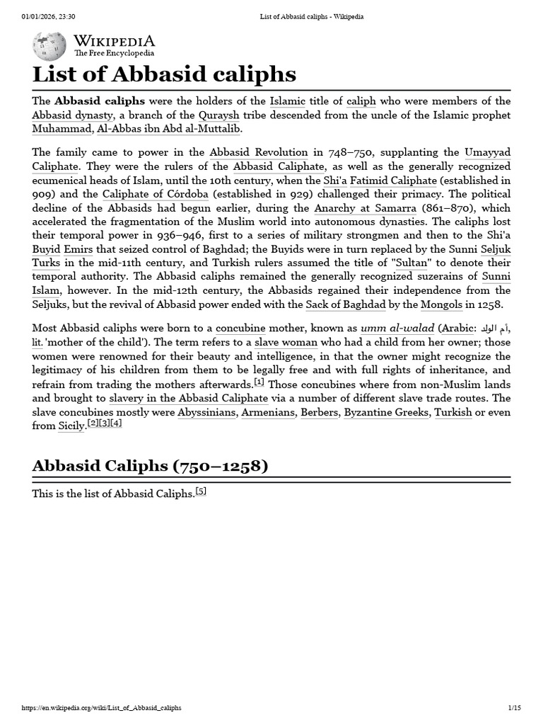 List of Abbasid Caliphs - Wikipedia | PDF | Caliphate