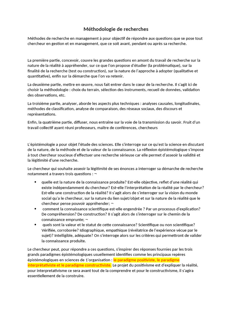 Méthodologie de recherche en management | PDF | Réalité | Épistémologie
