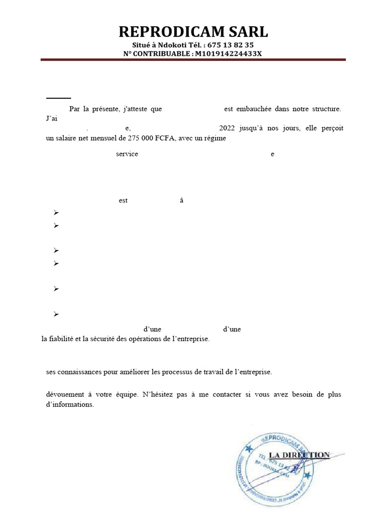 Lettre de référence pour BONMY Calice | PDF
