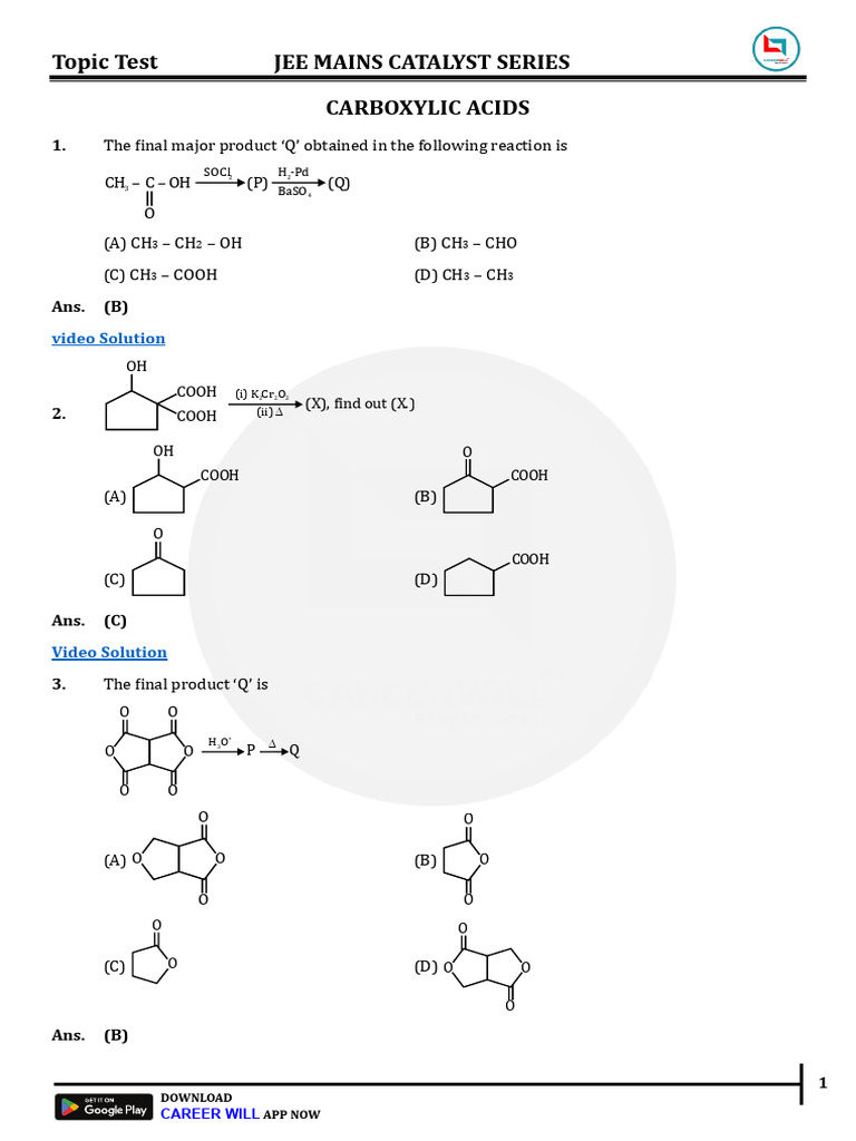 Carboxylic Acids - (Video Solution) | PDF | Carboxylic Acid | Organic ...