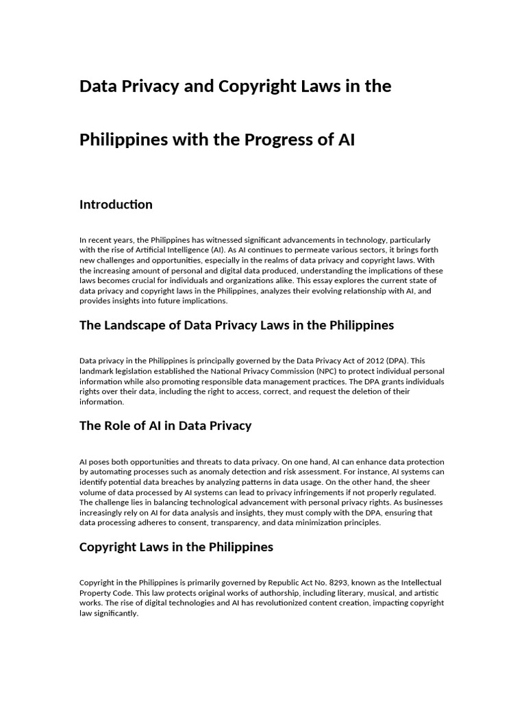 Data Privacy & Copyright in AI Philippines | PDF | Artificial ...