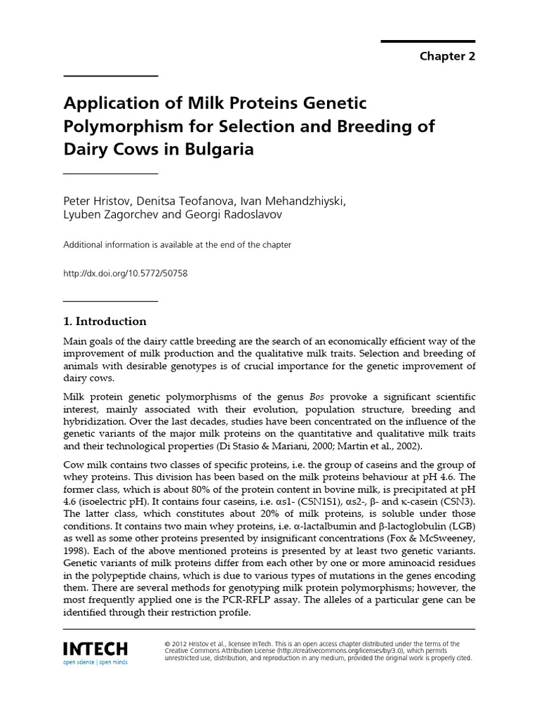Hristov Et Al., 2012application of Milk Proteins Genetic Polymorphism ...