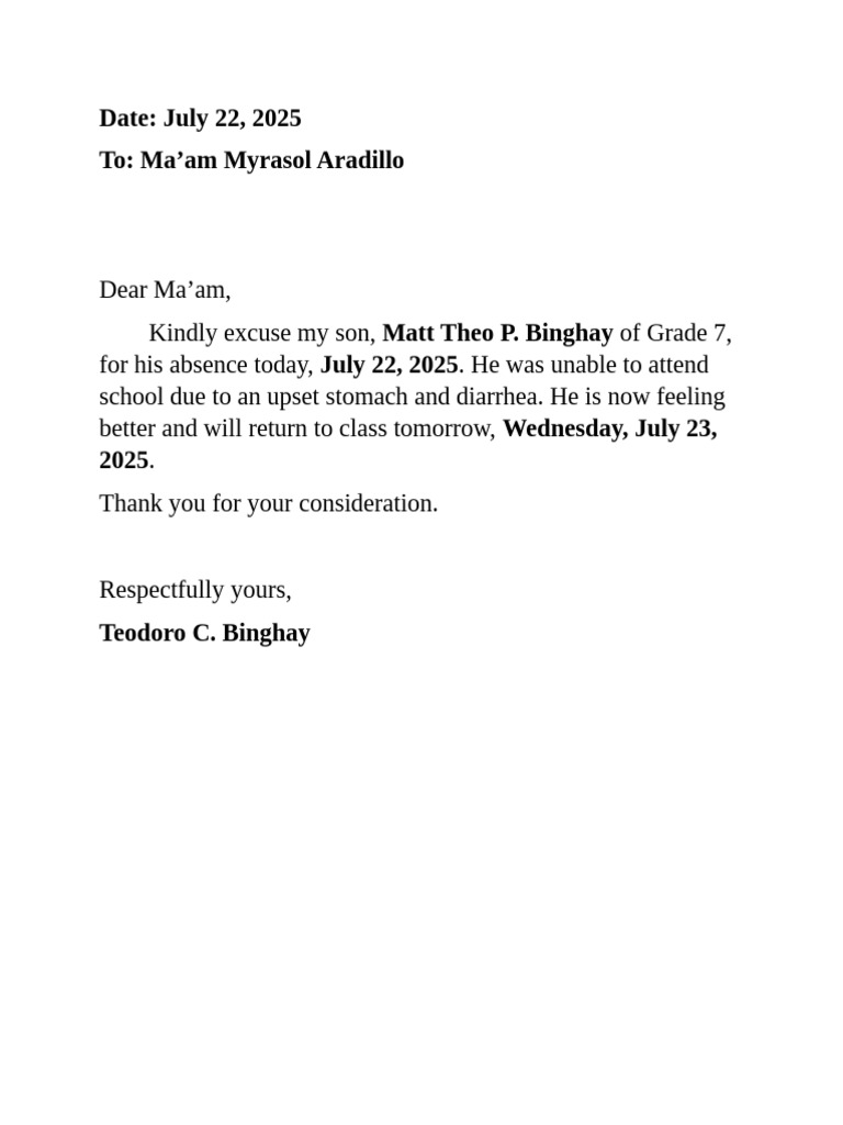 Excuse Letter | PDF