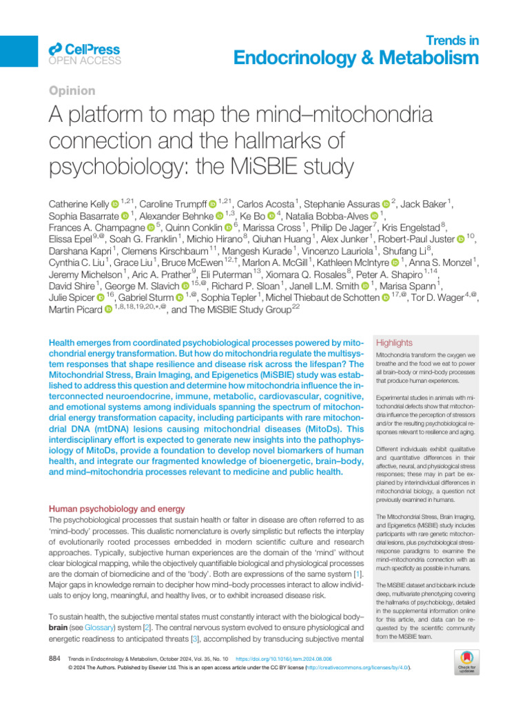 A Platform To Map The Mind-Mitochondria Connection and The Hallmarks of ...