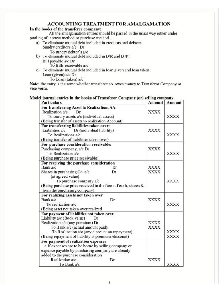 Amalgamation Journal Entries | PDF