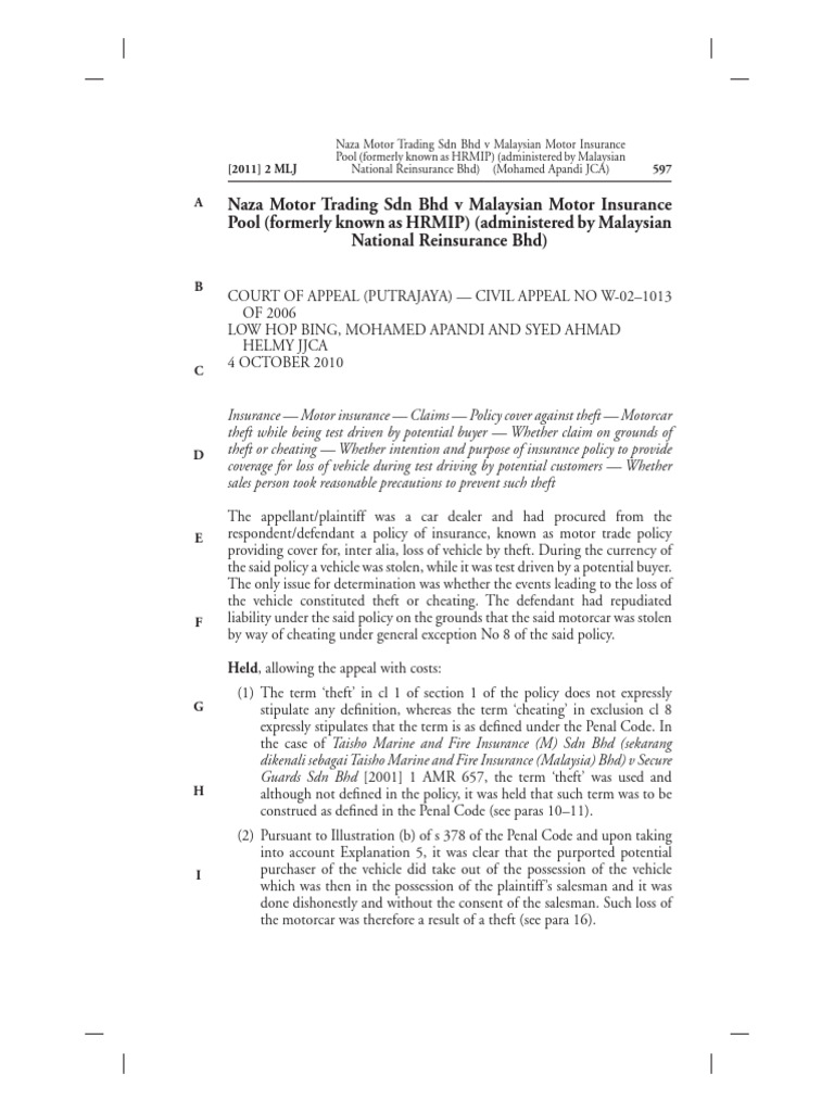 Naza Motor Trading Sdn Bhd (No. Syarikat 79255-w) v Malaysian Motor ...