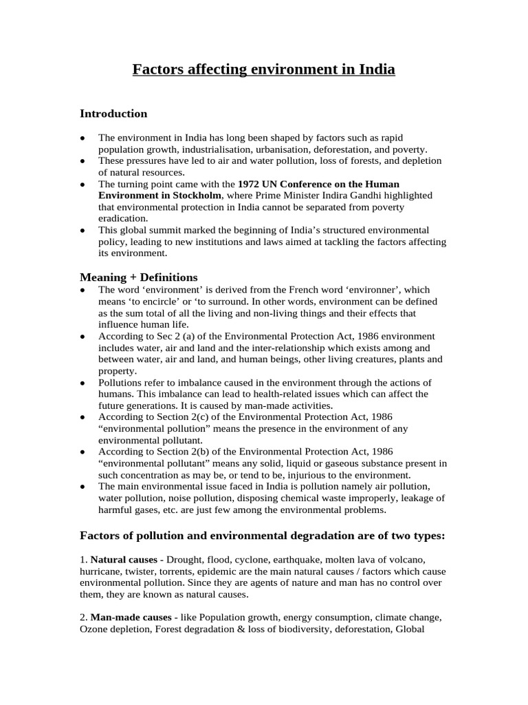 Factors Affecting Environment in India | PDF | Climate Change | Ozone ...