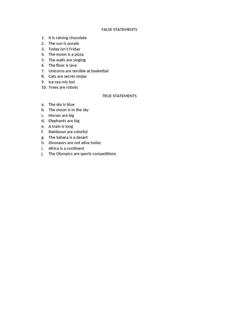 Statements Game | PDF
