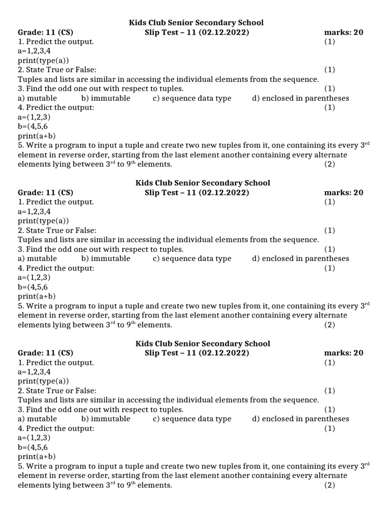 Slip test-02.12.2022 | PDF | Computer Programming
