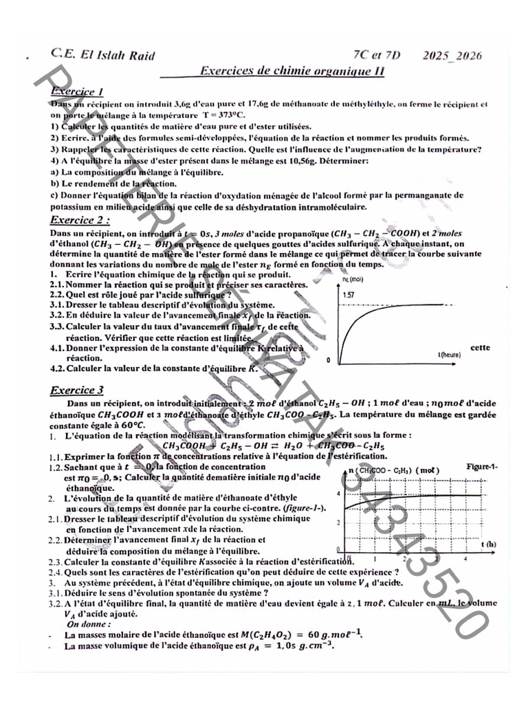 Série Chimie Organique 7D Série Chimie Organique 7C E.P ISLAH ERRAID ...