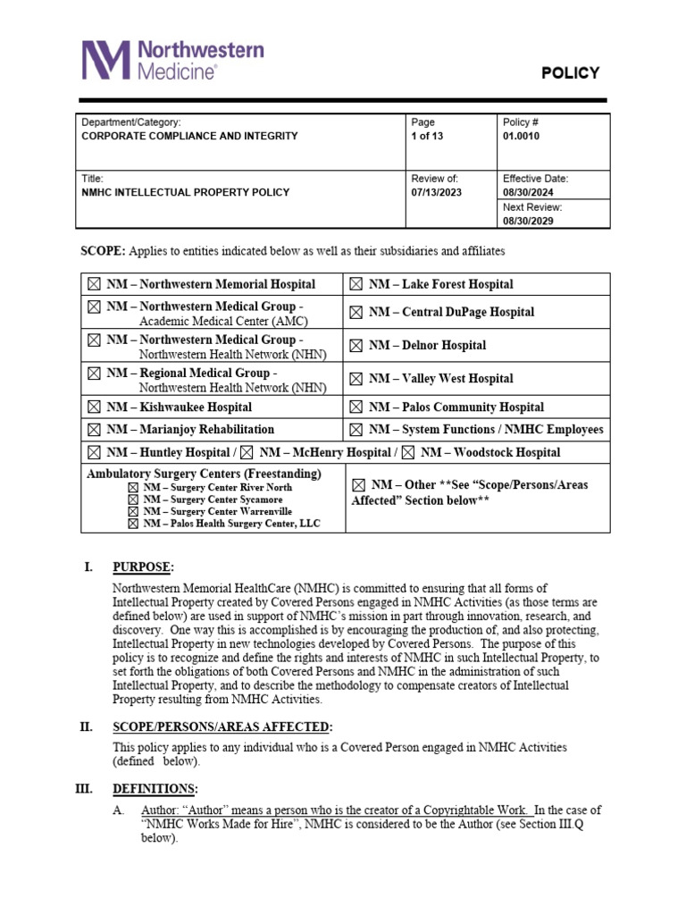 NMHC 01.0010 Intellectual Property Policy | PDF | Intellectual Property ...