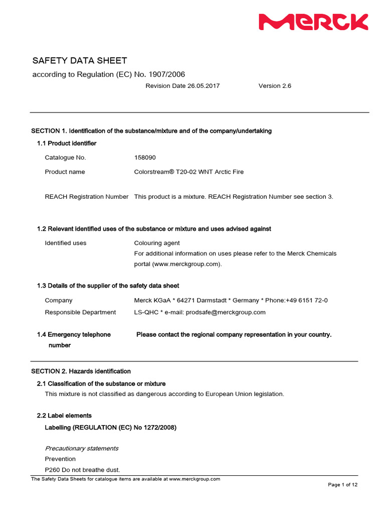Safety Data Sheet for Colorstream® T20-02 | PDF | Toxicity | Chemical ...