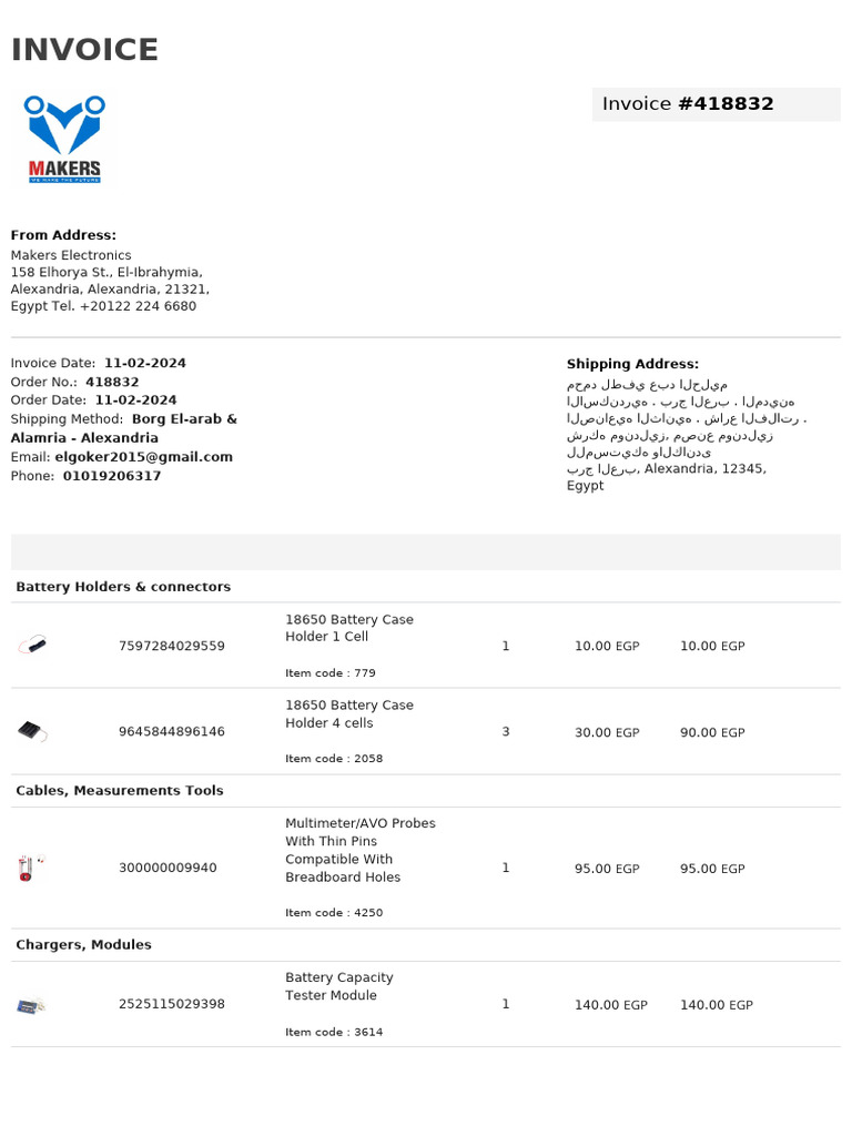 Invoice_418832 | PDF | Electrical Connector | Electric Power