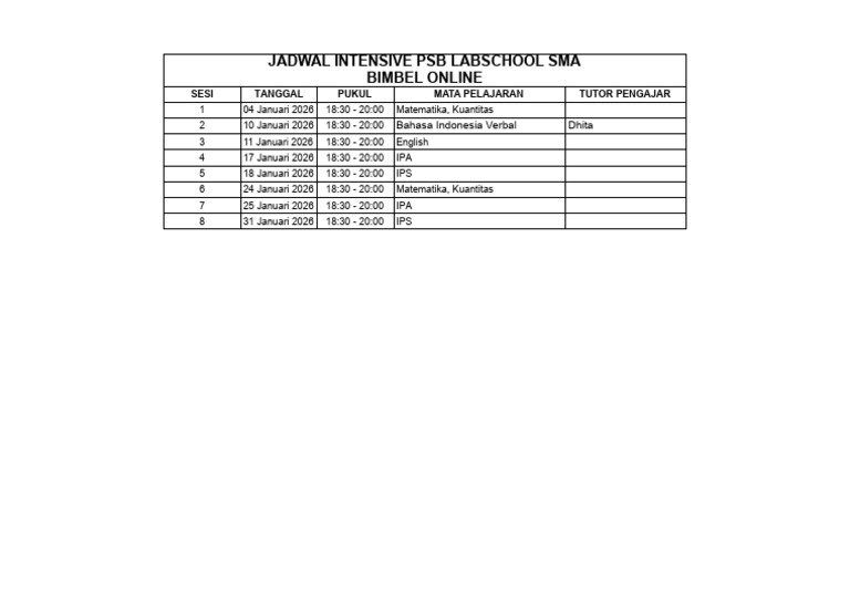 Jadwal Les - Bimbel Labschool SMP | PDF