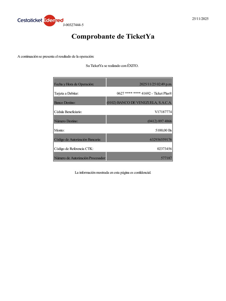Comprobante TicketYa: Operación Exitosa | PDF