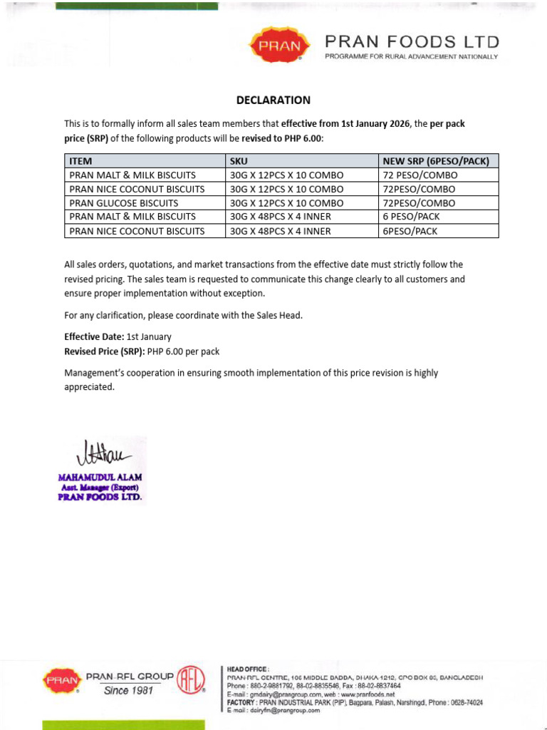 Biscuit Revised Price Declaration | PDF