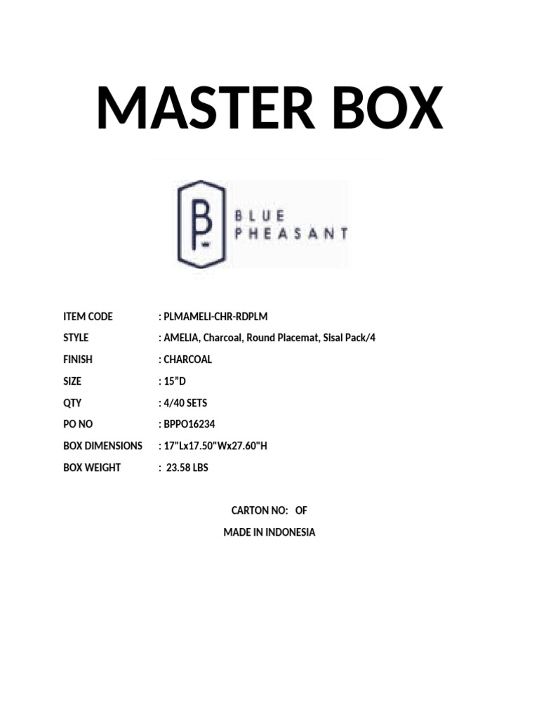 Master Box Carton Label Bppo 16234 | PDF