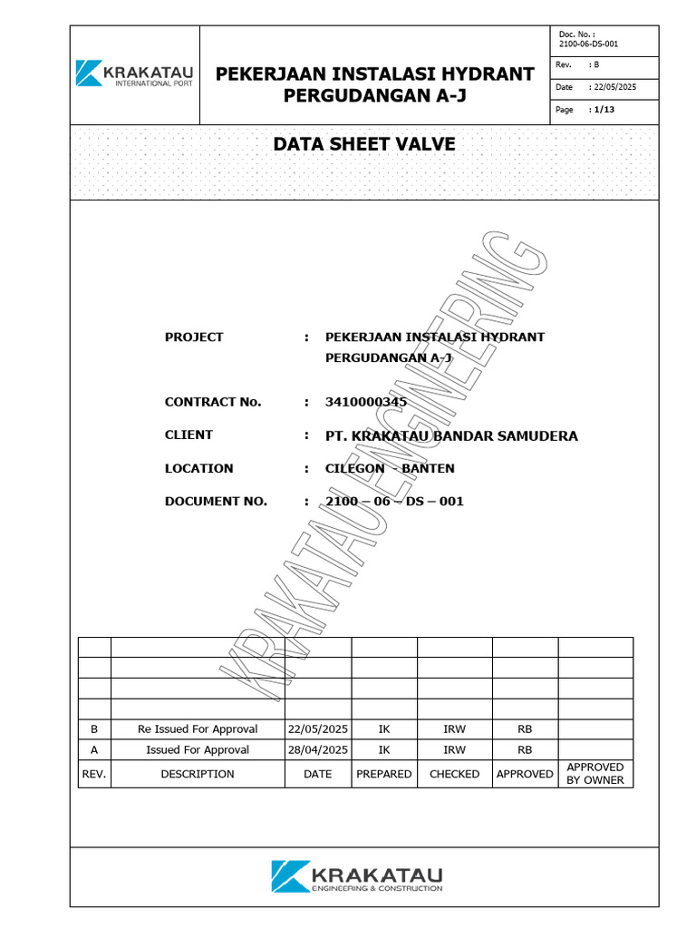 Hydrant Installation Valve Data Sheet | PDF | Valve | Mechanical ...
