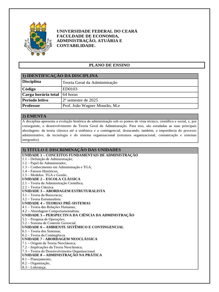 Plano de Ensino TGA N 2025.2 16set25 | PDF | Science | Teoria