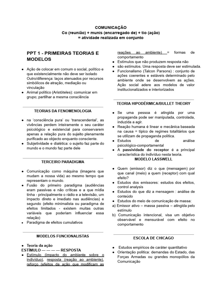 Resumo Teorias.pdf | PDF | Comunicação | Mídia de massa