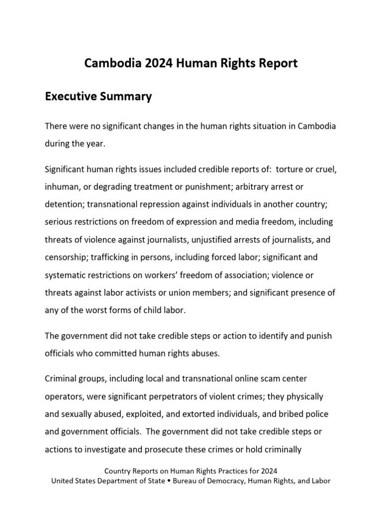 Cambodia 2024 Human Rights Report | PDF | Overtime | Strike Action