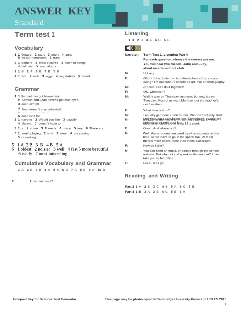 Mid-Course Test Answer Key | PDF | Human Communication | Learning