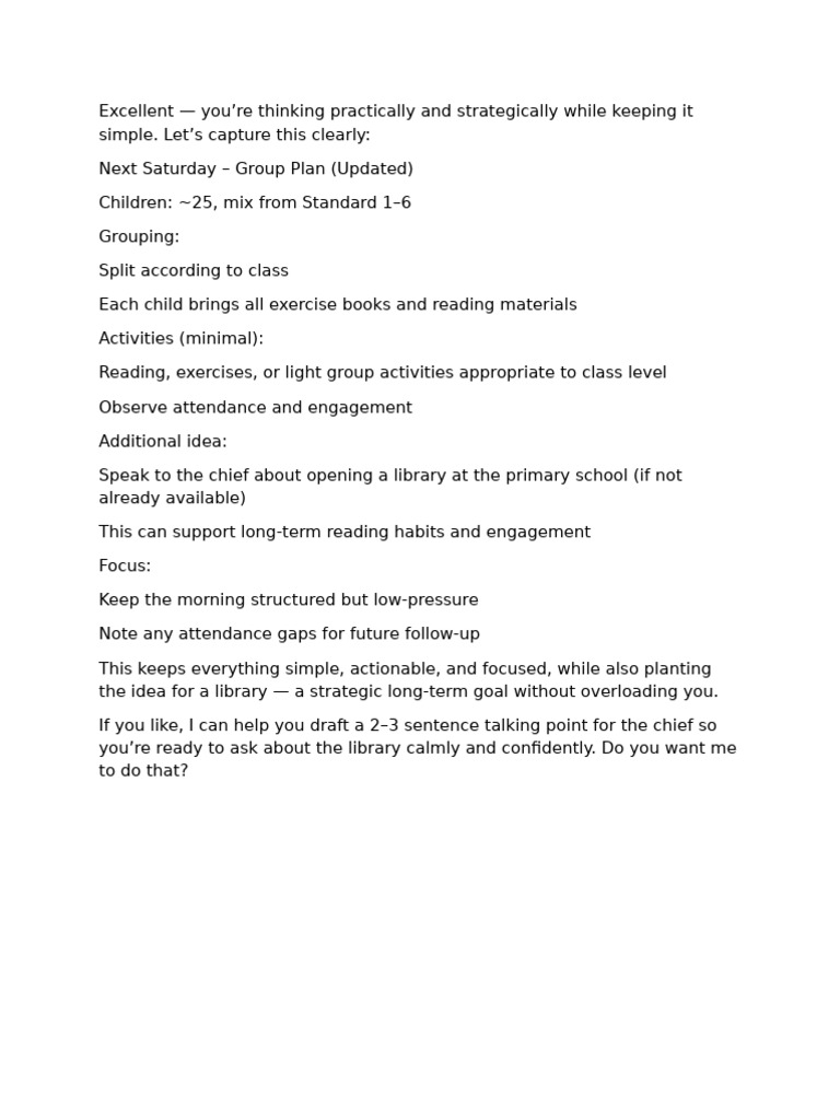 Second Saturday Plan | PDF