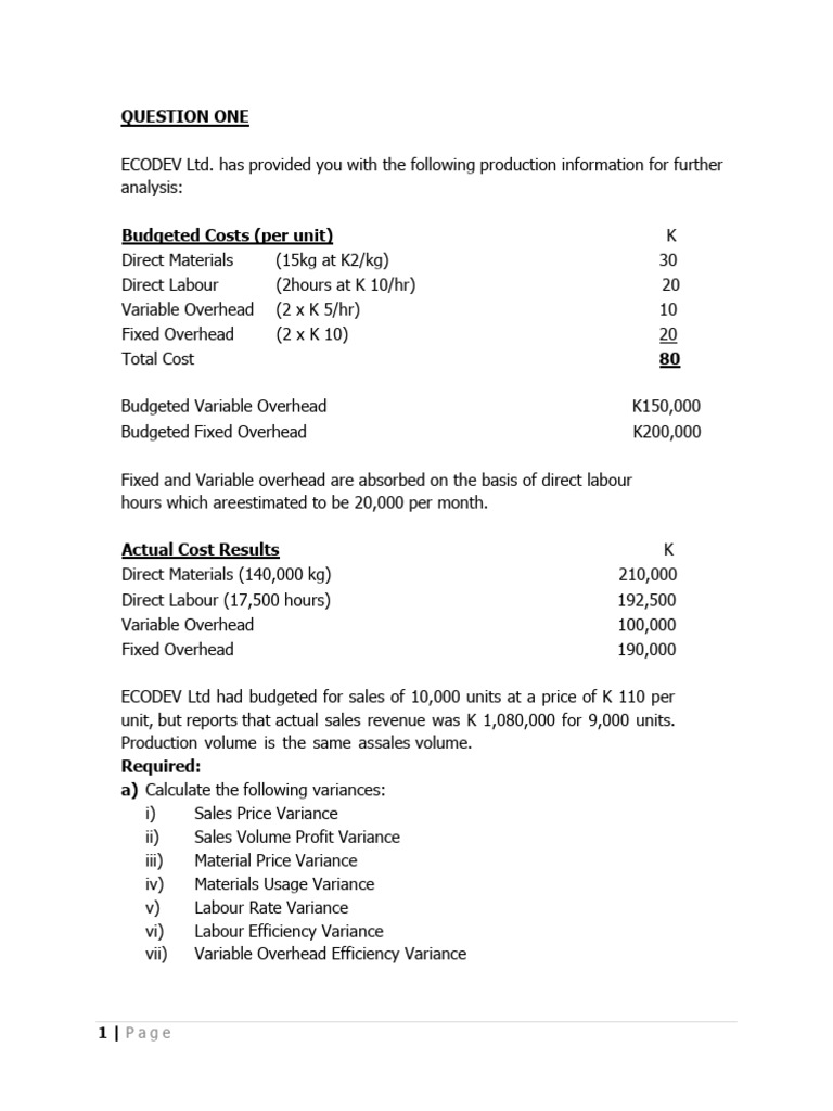 Production Cost Variance Analysis Guide | PDF | Variance | Business ...