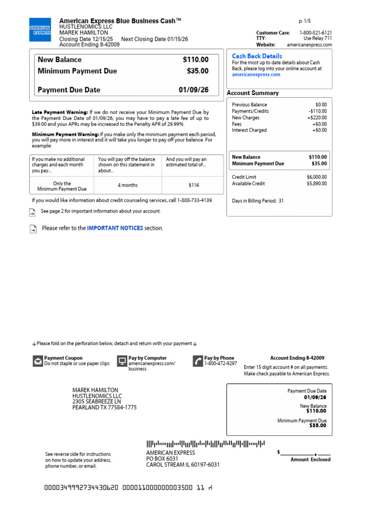 American Express Business Cash Statement | PDF | Credit Card | Interest